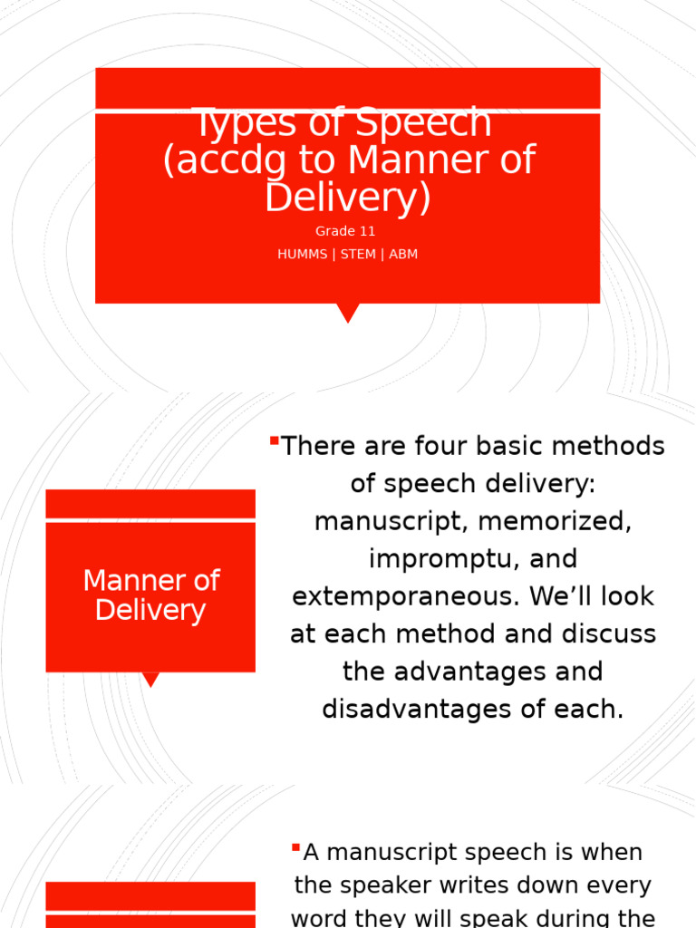 11 Types of Speech Accdg To Manner of Delivery | PDF | Cognitive ...