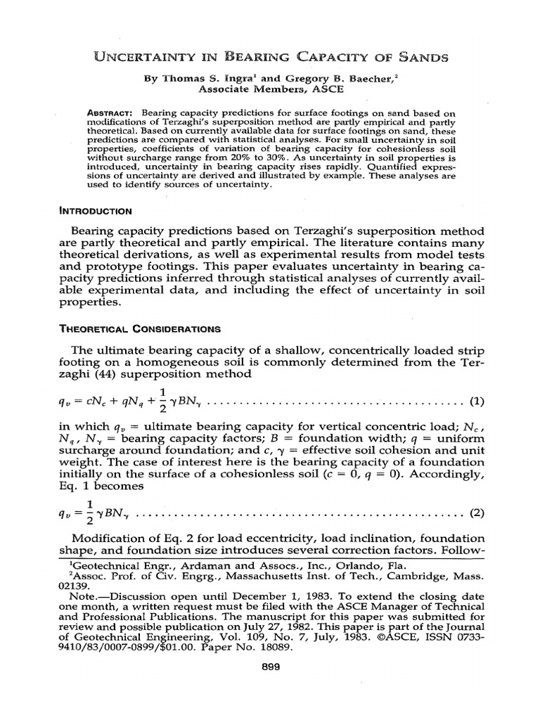 1983 - Uncertainty in Bearing Capacity of Sands - Ingra & Baecher | PDF | Errors And Residuals ...