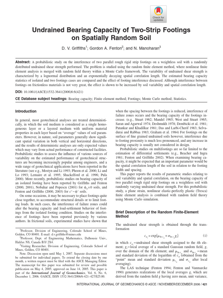 2006 - Undrained Bearing Capacity of Two Strip Footings On Spatially ...