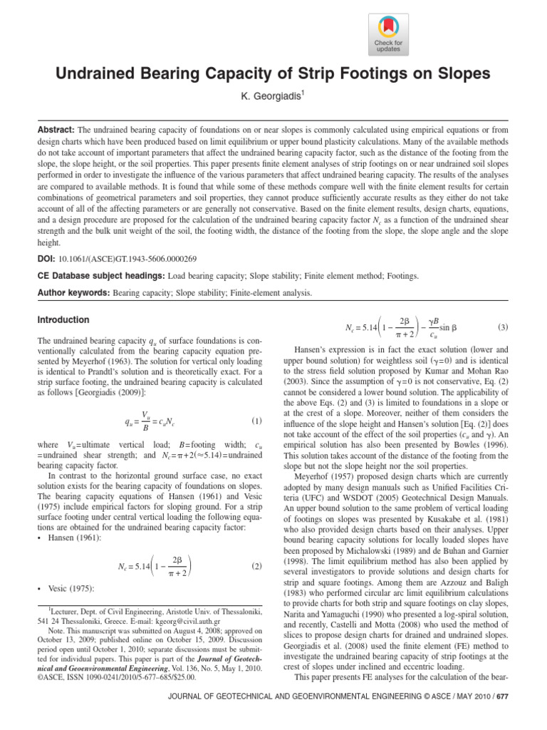 2009 - Undrained Bearing Capacity of Strip Footings On Slopes ...