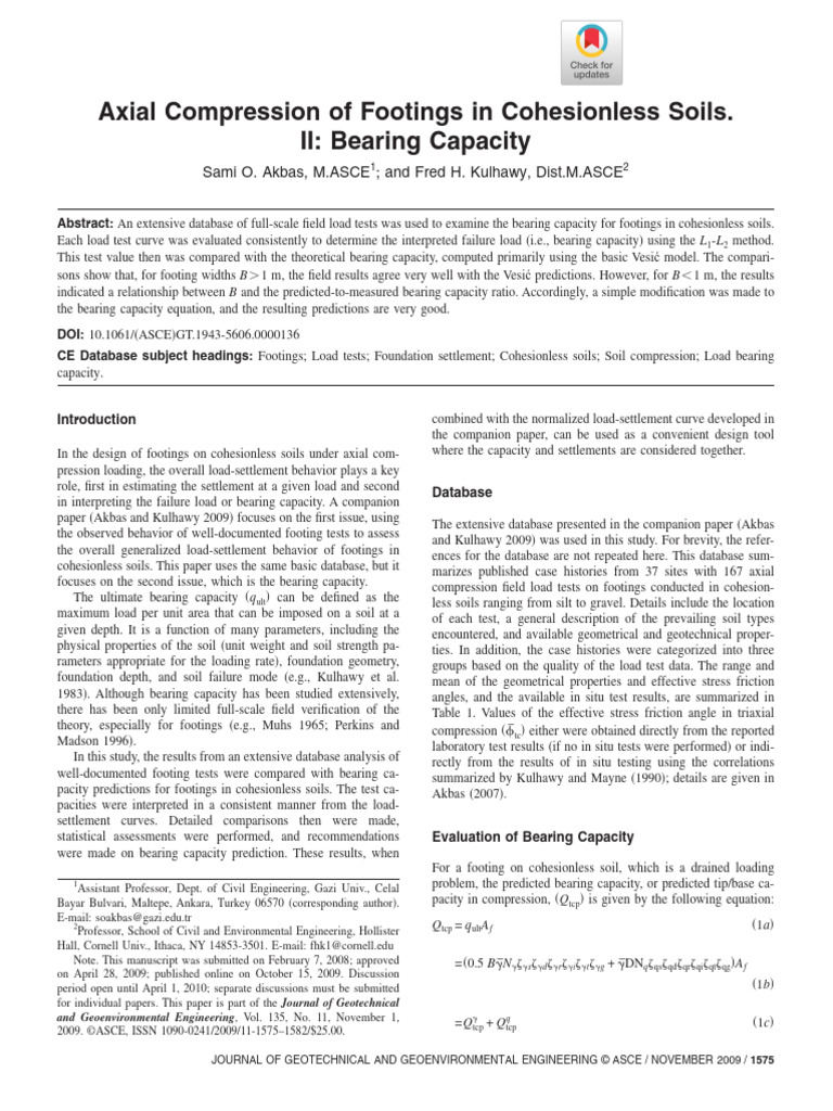 2009 - Axial Compression of Footings in Cohesionless Soils II-Bearing ...