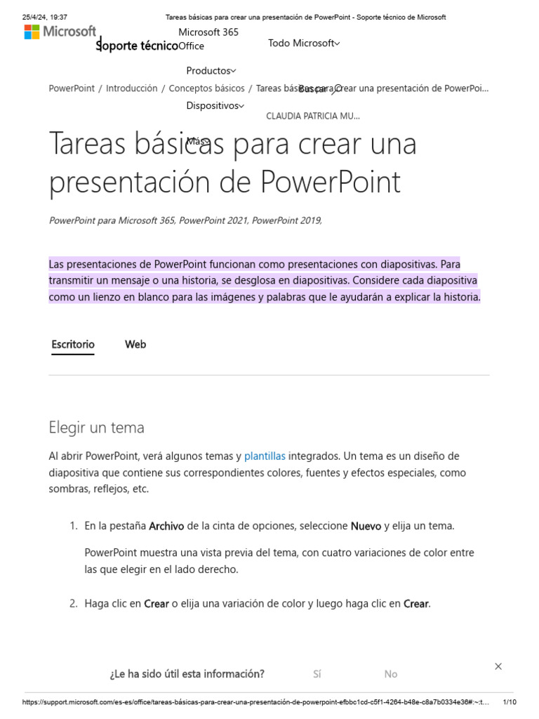 Tareas Básicas para Crear Una Presentación de PowerPoint - Soporte Técnico de Microsoft | PDF ...