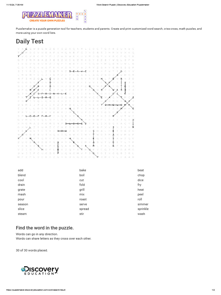 Word Search Puzzle - Discovery Education Puzzlemaker Fix | PDF
