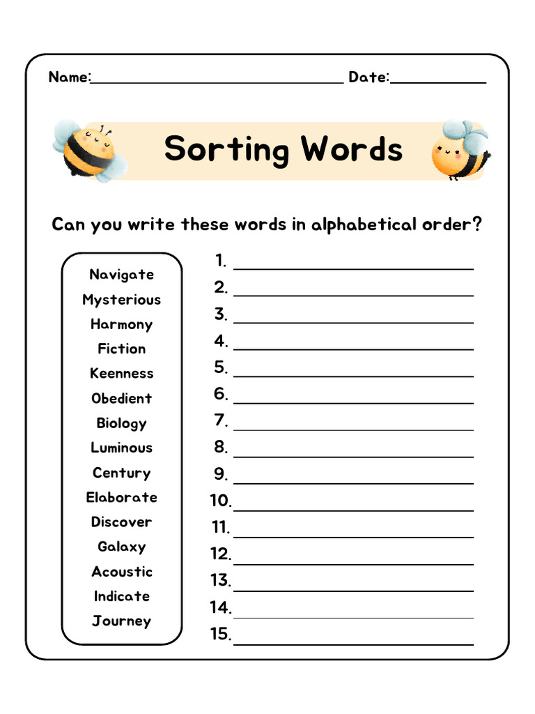 Word Sorting Worksheet in Yellow and White Simple Style | PDF