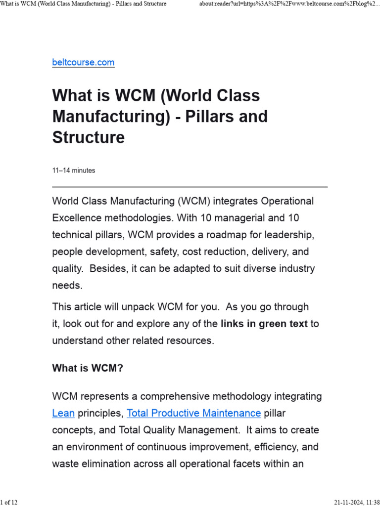 What Is WCM (World Class Manufacturing) - Pillars and Structure | PDF | Logistics | Audit