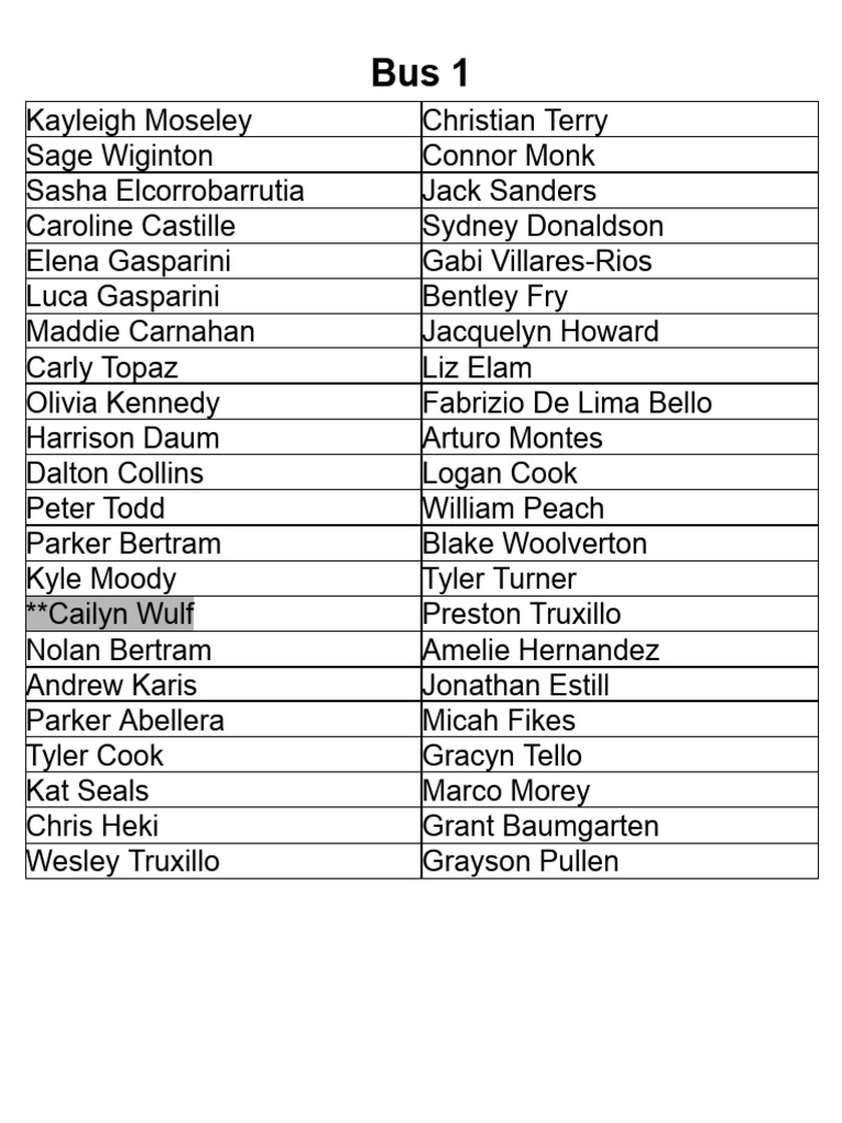 Bus Assignment List | PDF