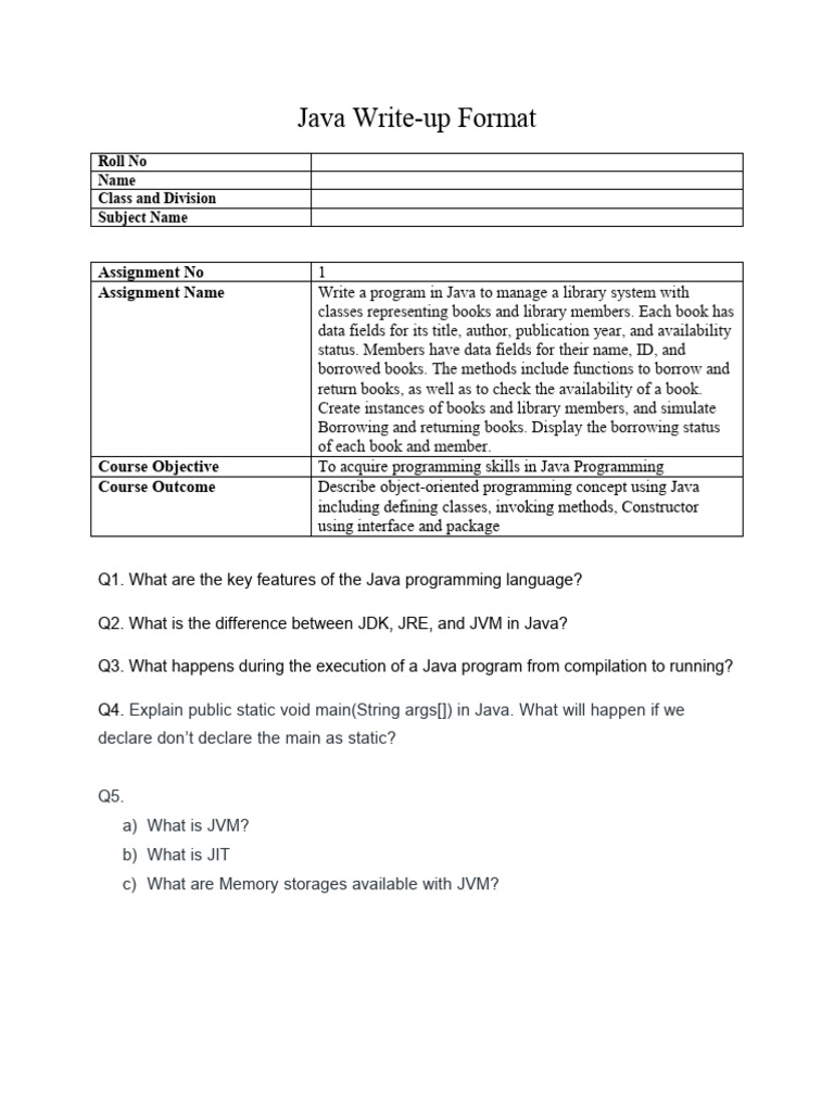 Java Write Up Format - Ass - 1 | PDF