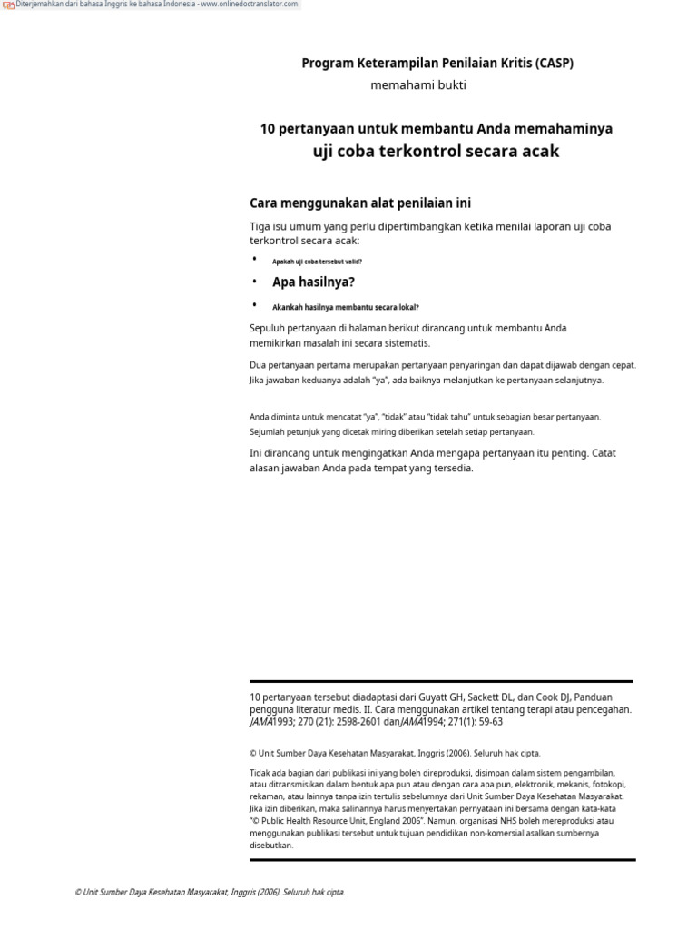 Alat Penilaian RCT: Panduan CASP | PDF