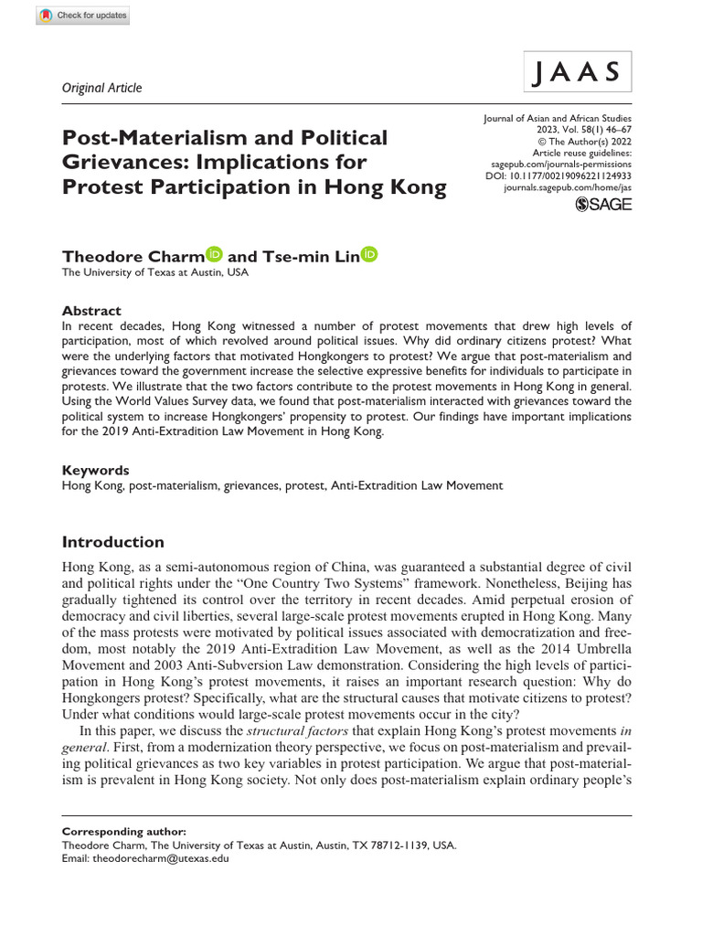 Charm Lin 2023 Post Materialism and Political Grievances Implications ...
