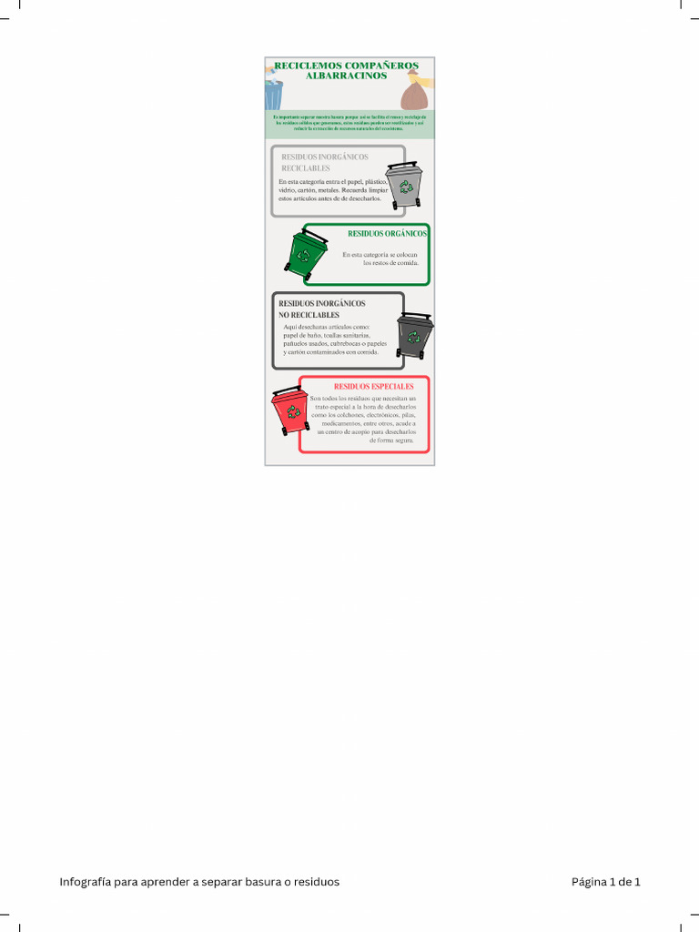 Infografía para Aprender A Separar Basura o Residuos | PDF