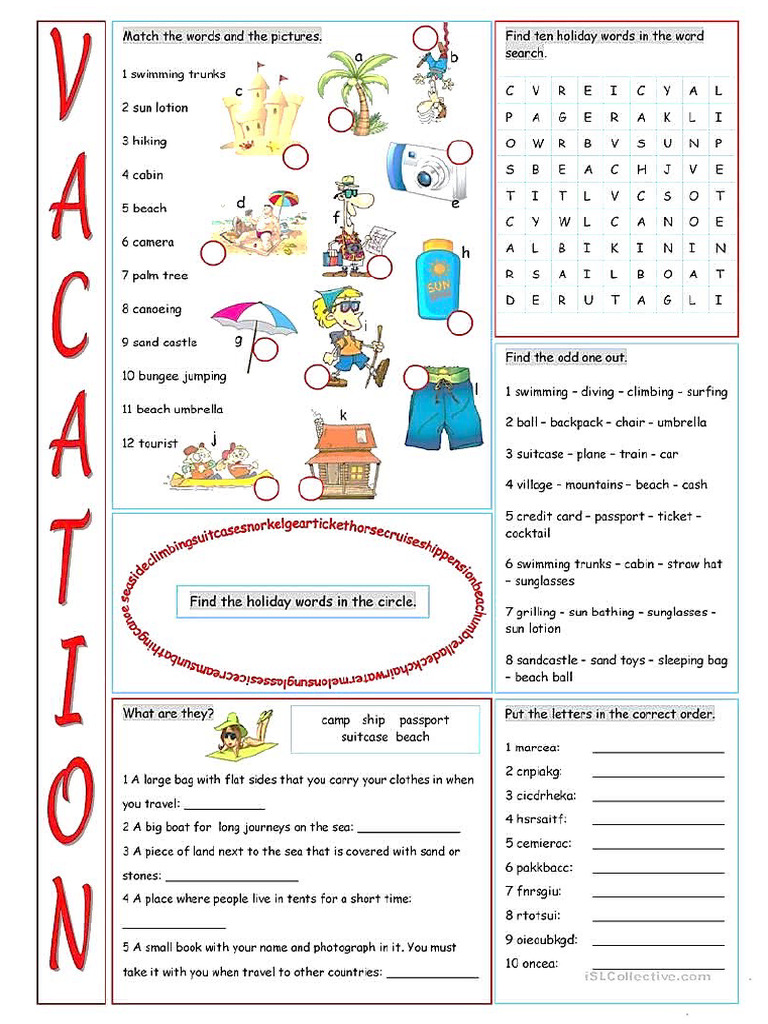 Vacation Worksheet | PDF