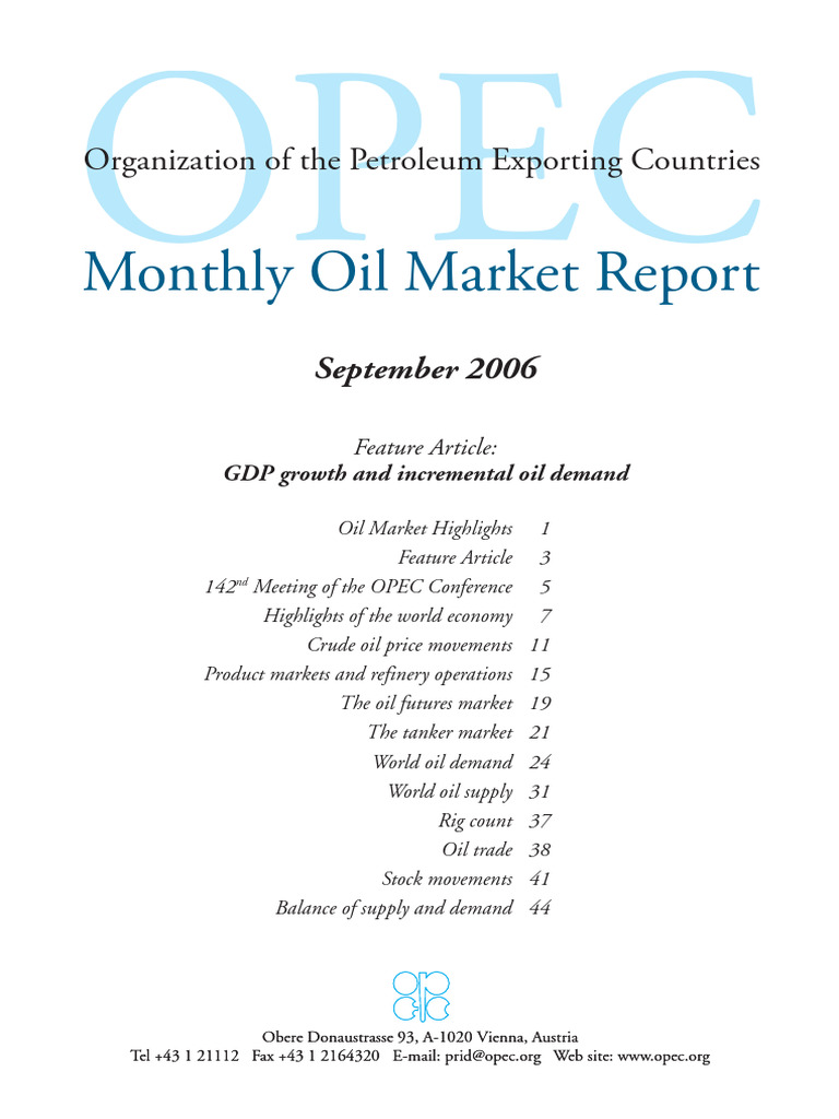OPEC Monthly Oil Market Report - Sept 2006 | PDF | Inflation | Economic ...