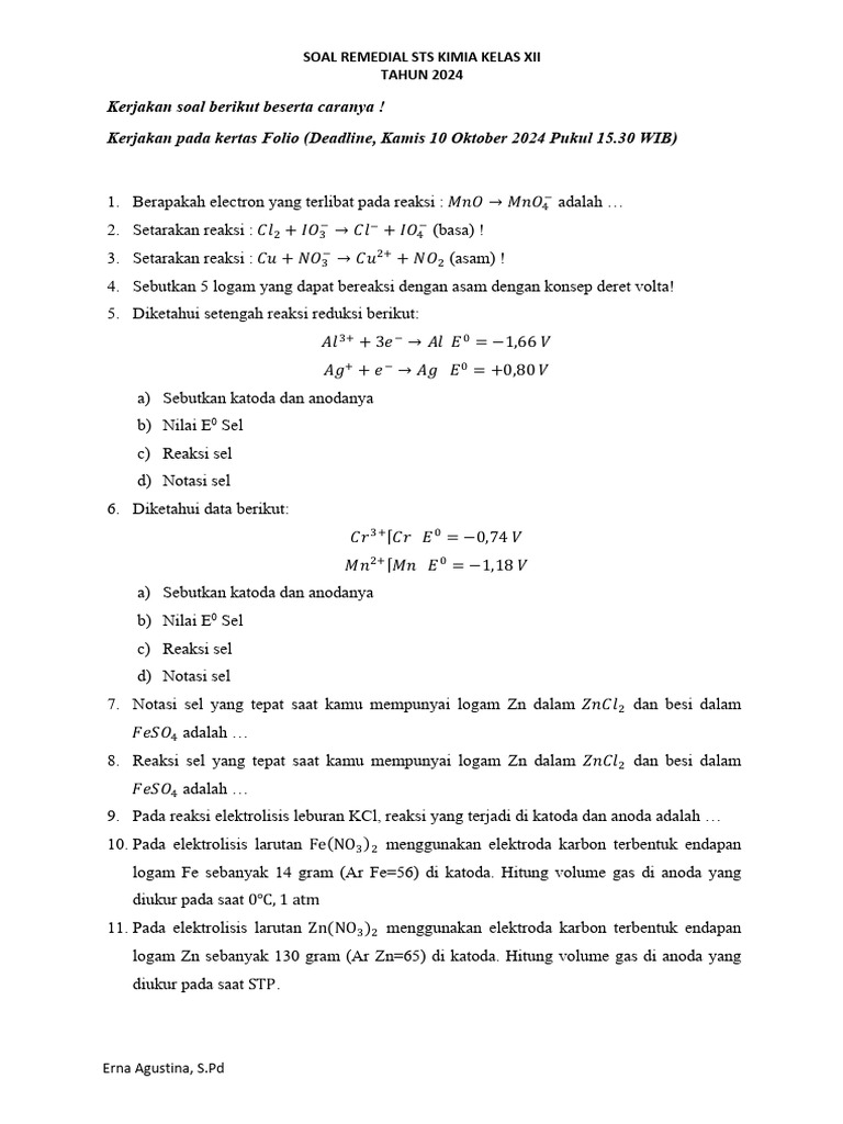 Remedial STS Kelas XII Tahun 2024 | PDF