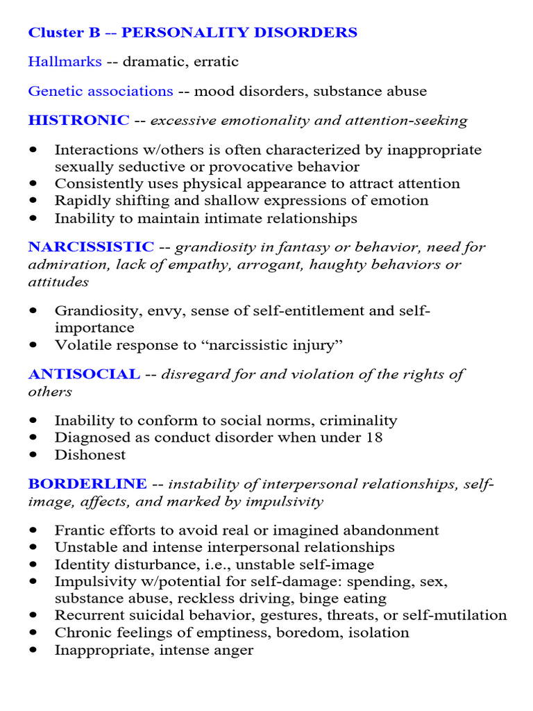 Overview of Cluster B Personality Disorders | PDF | Self-Improvement