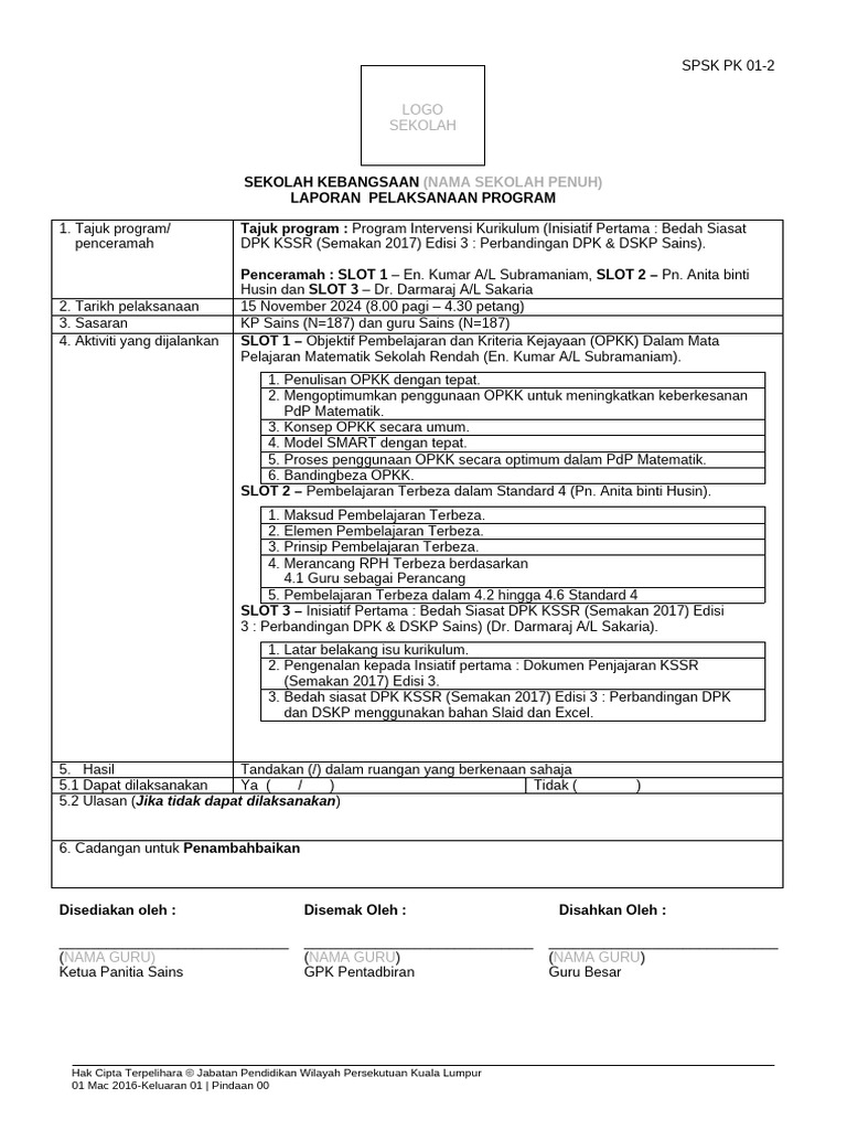 Contoh Draf Laporan PLC Sains 15.11.2024 | PDF