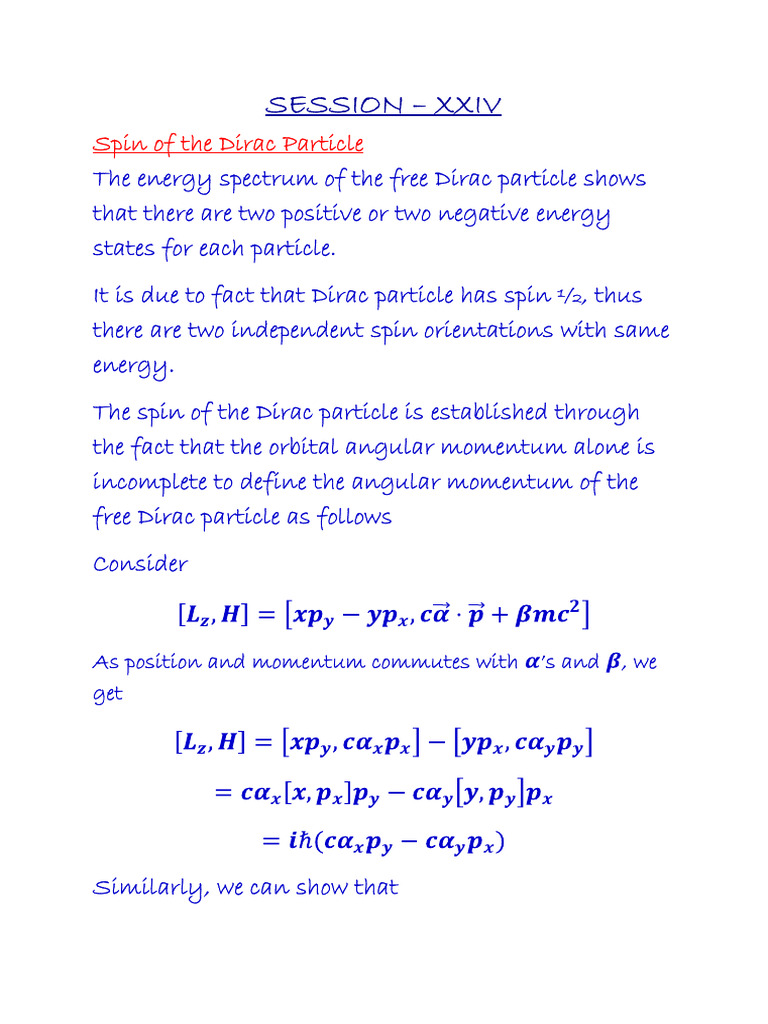 PSP 5439 QM II Course Material Session XXIV | PDF | Spin (Physics ...