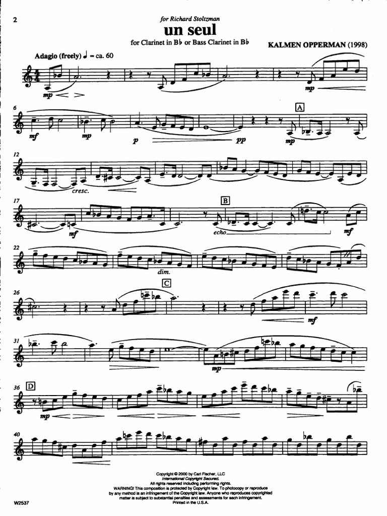 Opperman - Unseul - Clarinet | PDF
