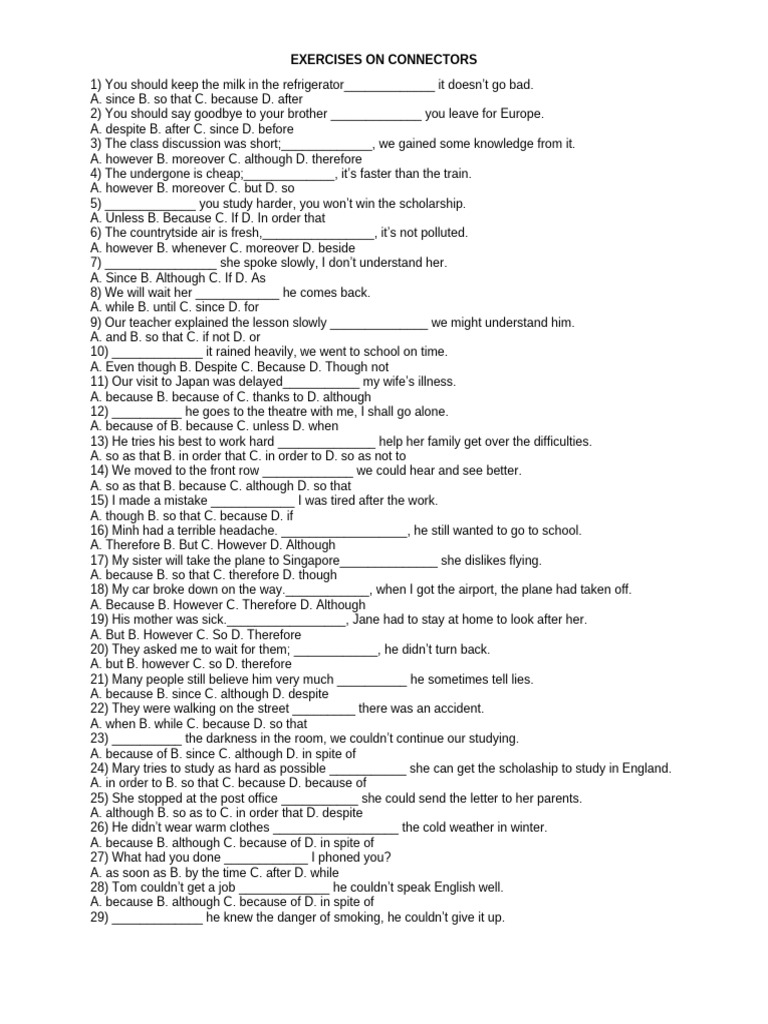 Exercises On Connectors | PDF | Language Arts & Discipline