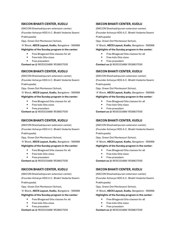 Iskcon Bhakti Center - Pamphlet | PDF | Bhagavad Gita | Dialogue