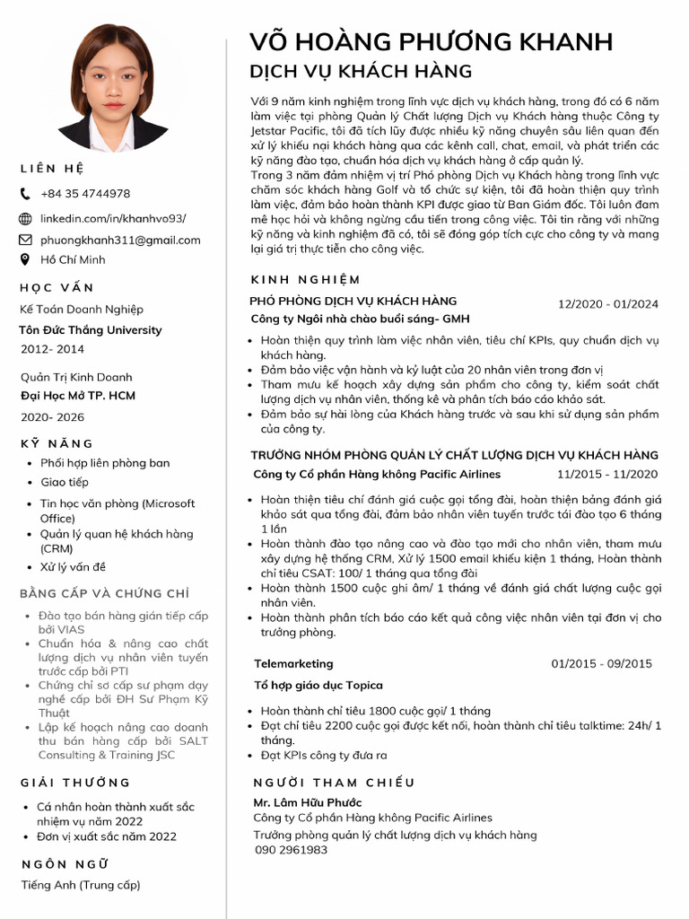 Võ Hoàng Phương Khanh - Chăm Sóc Khách Hàng | PDF