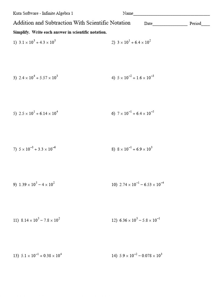 Addition And Subtraction Scientific Notation Pdf Mathematics Algebra
