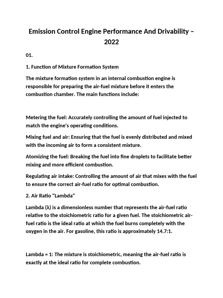 Emission Control Engine Performance and Drivability | PDF | Exhaust Gas | Combustion
