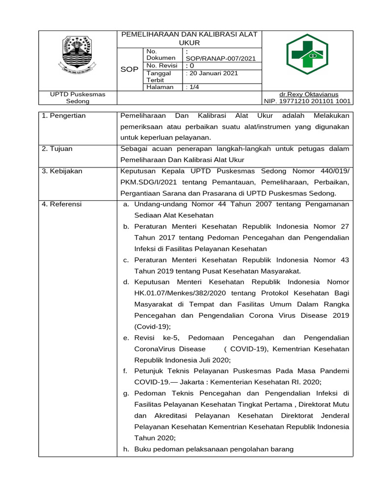 Sop Pemeliharaan Dan Kalibrasi Alat Ukur | PDF