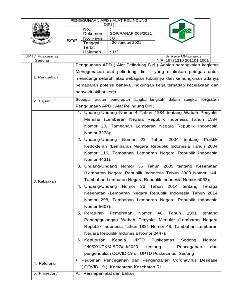 Sop Penggunaan Apd | PDF