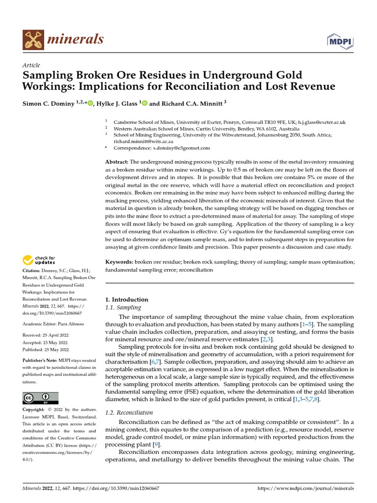 Sampling Broken Ore Residues in Underground Gold Workings Implications ...