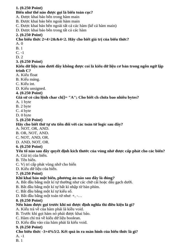 Cau Hoi Trac Nghiem | PDF