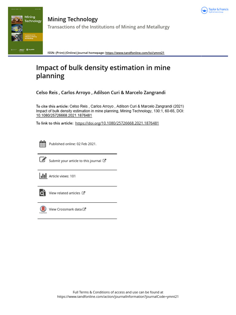 Impact of Bulk Density Estimation in Mine Planning: Mining Technology ...