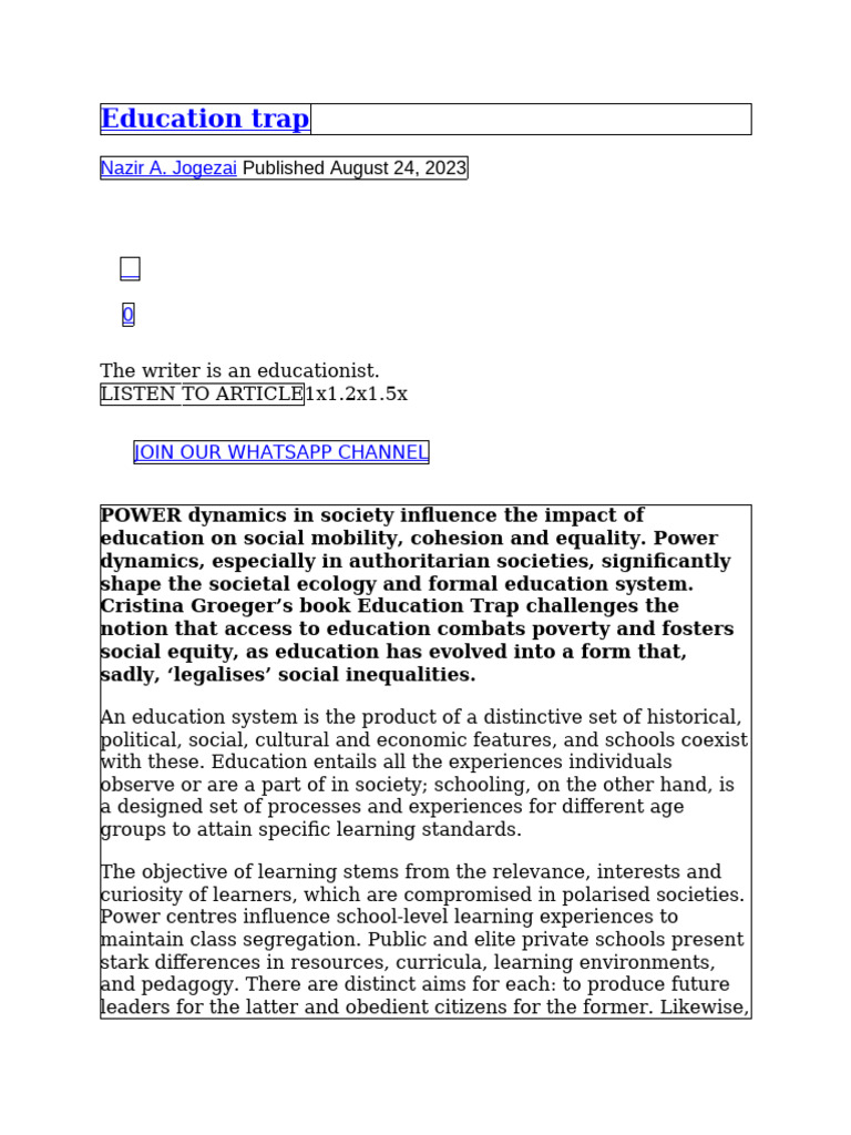 Education trap | PDF | Cost Of Living | Curriculum