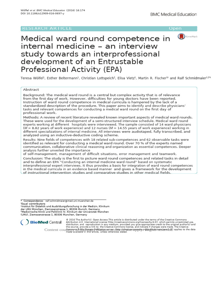 Ward Round Competence in Internal Medicine | PDF | Medicine | Medical ...