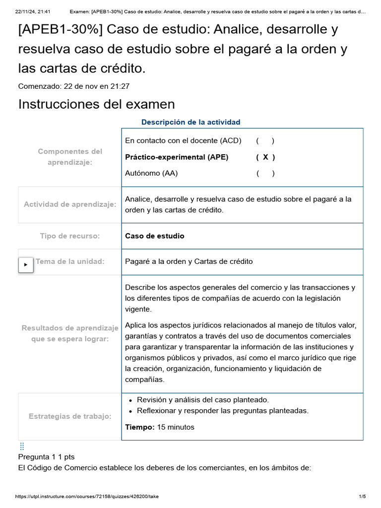 Examen - (APEB1-30%) Caso de Estudio - Analice, Desarrolle y Resuelva Caso de Estudio Sobre El ...