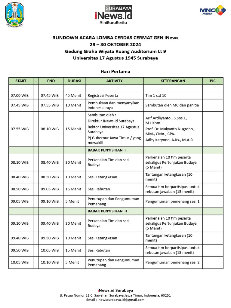 Rundown Acara LCC Gen Inews Iii | PDF
