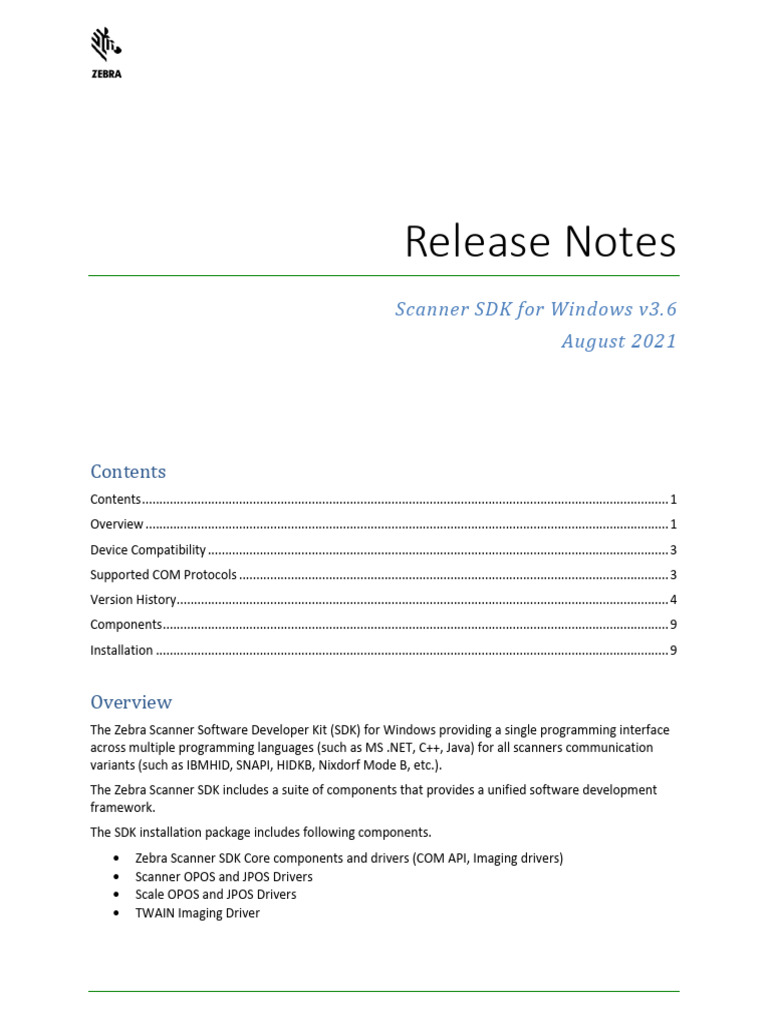 Zebra Scanner SDK Release Notes v3.6 | PDF | Image Scanner | Microsoft ...