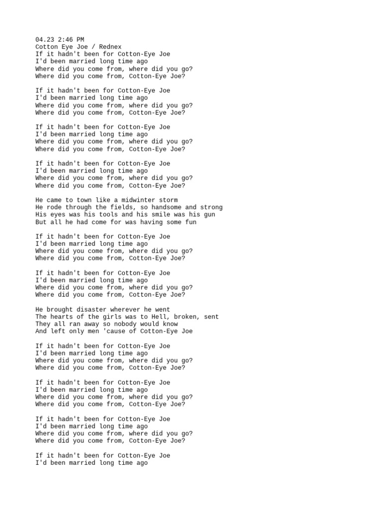 Cotton Eye Joe Lyrics Analysis | PDF | Art