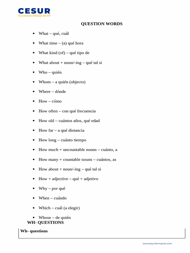 Question Words | PDF | Language Arts & Discipline | Self-Improvement