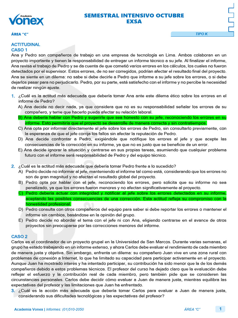 SI - EXSA Examen Simulacro Vonex - R5 - C | PDF | Vegetarianismo | Dialecto