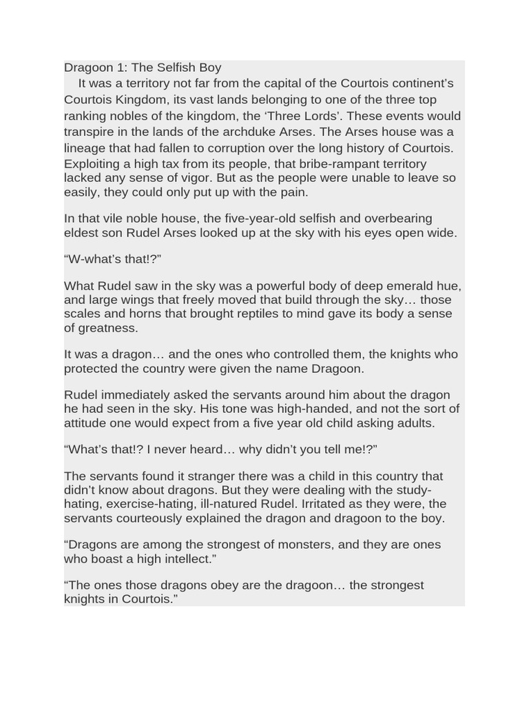 Dragoon 1 - The Selfish Boy | PDF | Meal