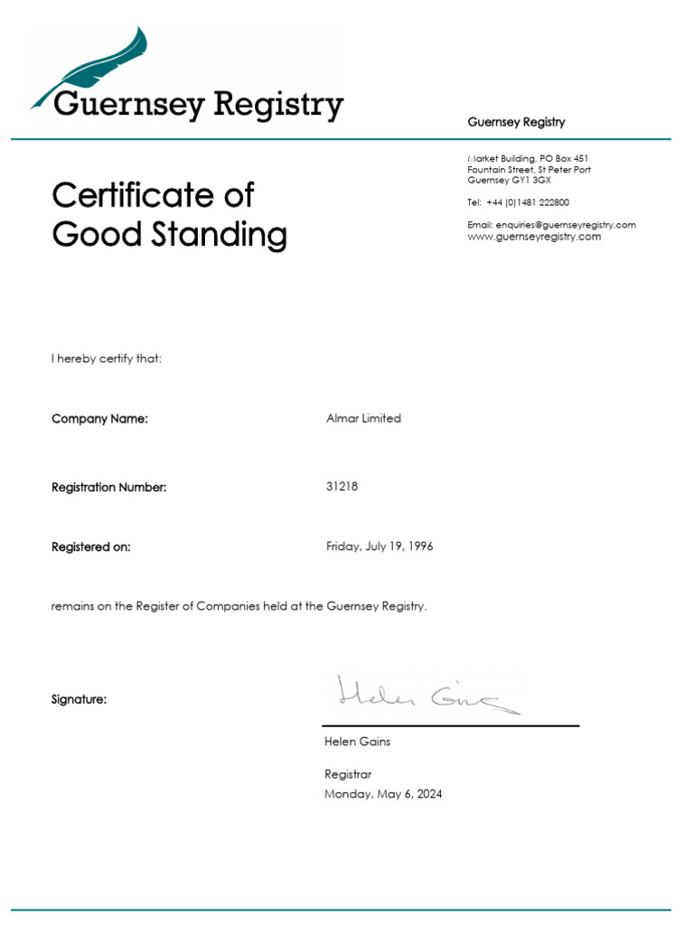 Certificte of Good Standing | PDF