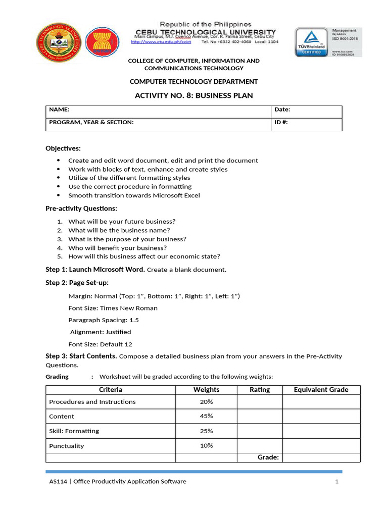 Activity No. 8 - Business Plan | PDF