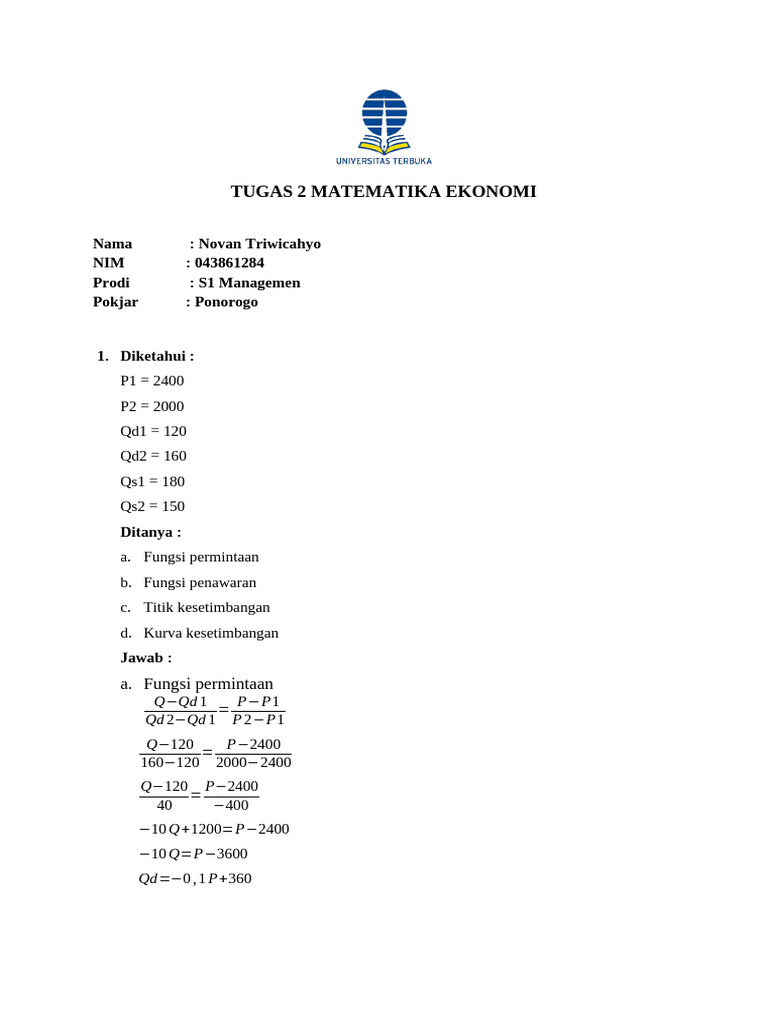 Matematika Ekonomi Tugas Tuton 2 | PDF