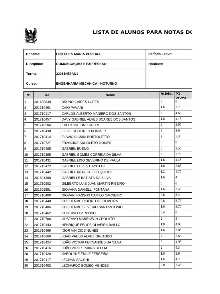 Planilha de Notas Mecanica t1 2017 | PDF
