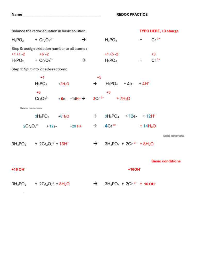 Answer Key To REDOX PRACTICE (Number 4 Page 12 Packet 3B) | PDF ...