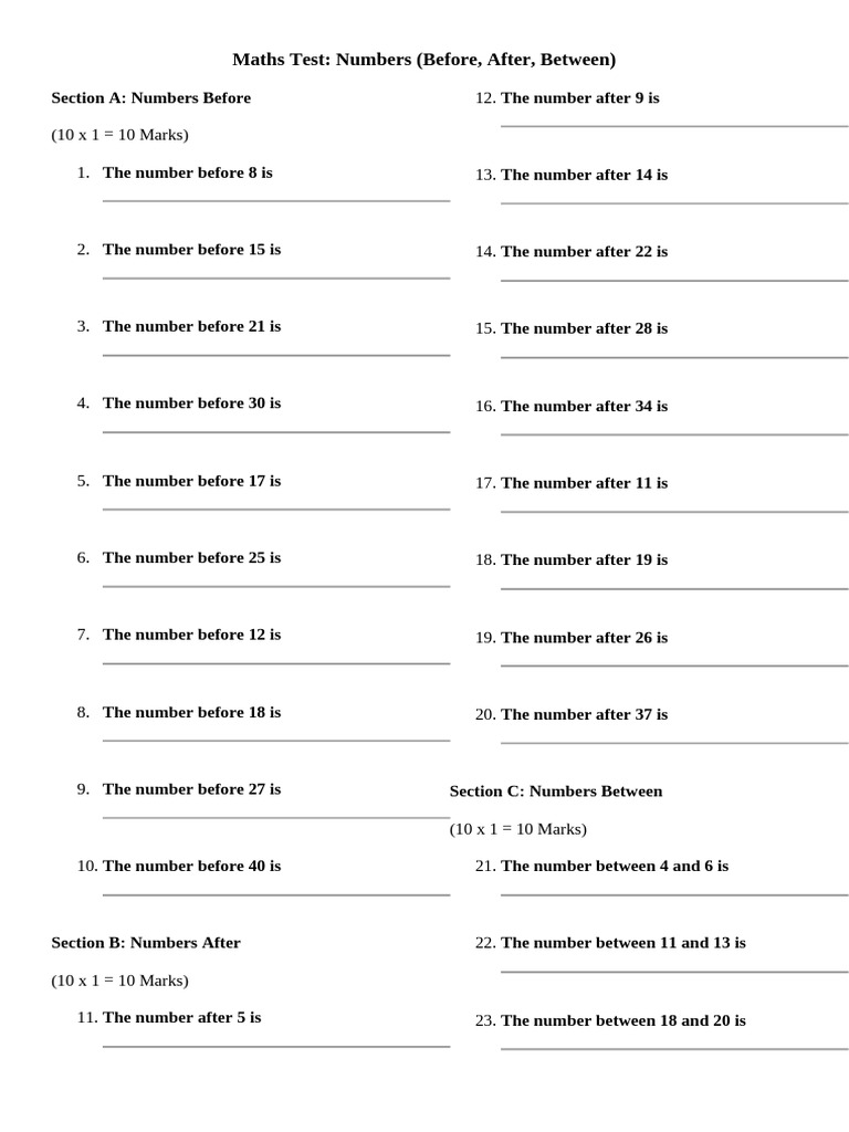 Maths Test on Number Sequences | PDF