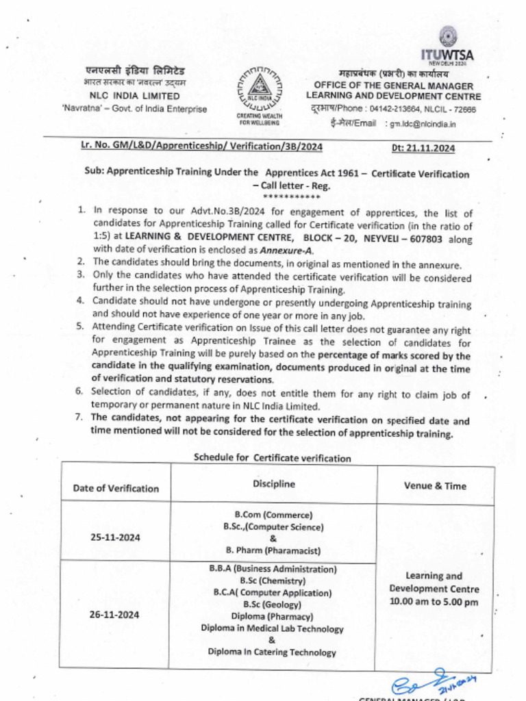 Certificate Verification Advt - No.L&DC.3B-2024 | PDF
