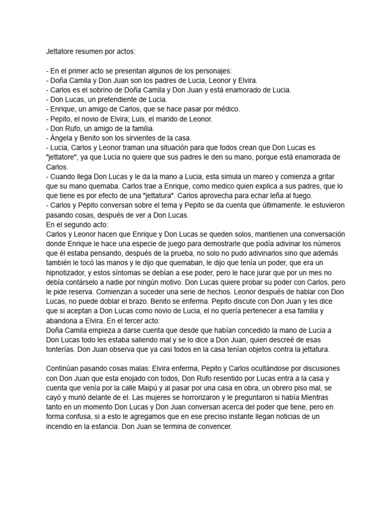Jettatore Resumen Por Actos | PDF | Historia