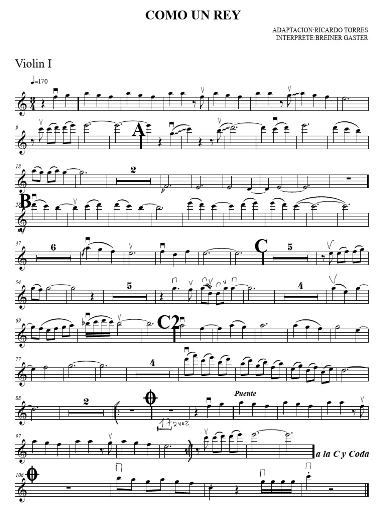 COMO UN REY - Violin I | PDF
