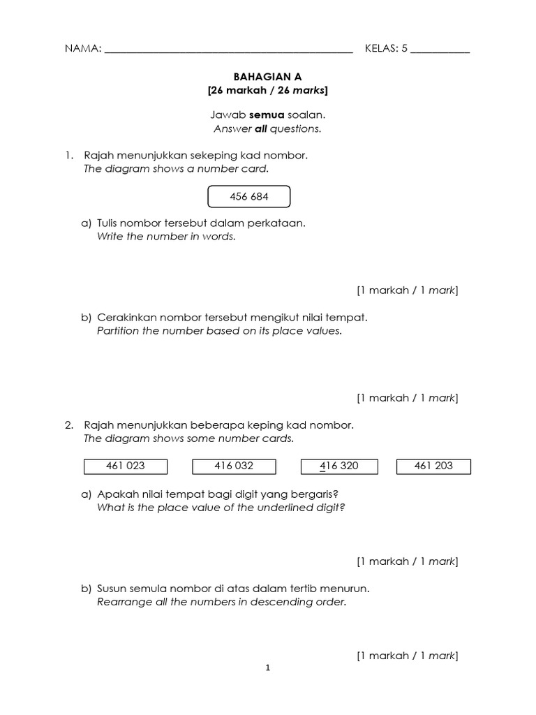 Soalan Matematik Tahun 5 2024 Edit2 | PDF